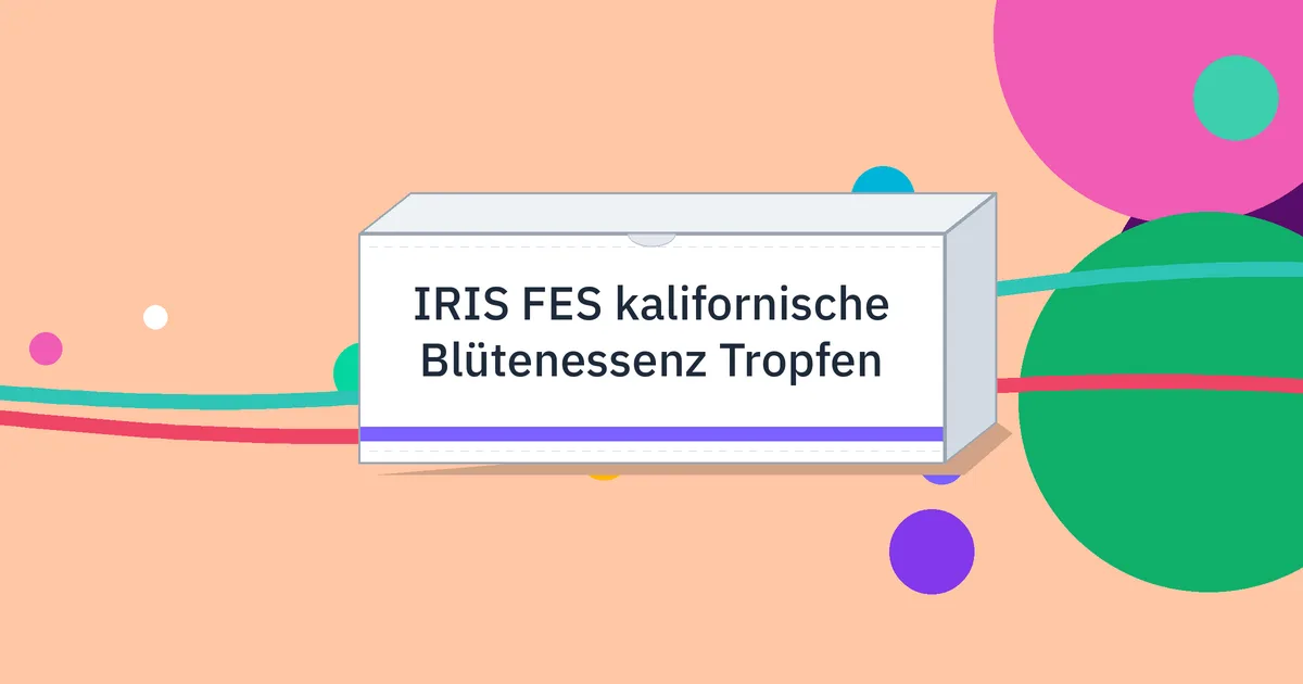Symbolbild: Packung mit der Aufschrift IRIS FES kalifornische Blütenessenz Tropfen (PZN 09172381) – Verfügbarkeit und Bezug in Apotheken in Frankfurt am Main
