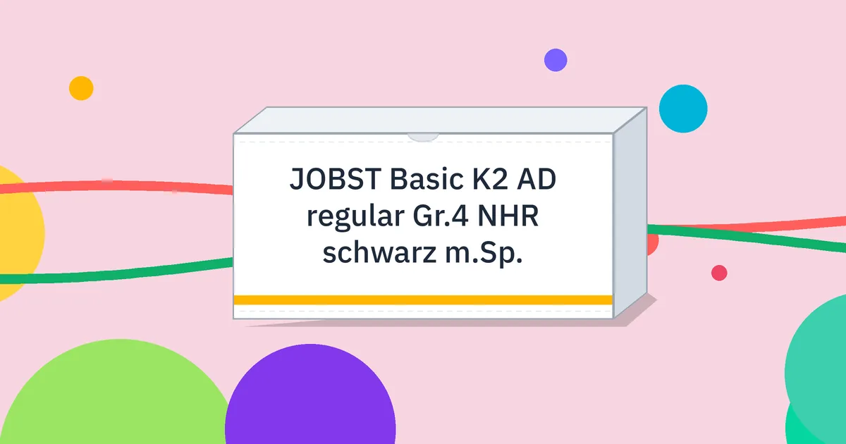 Symbolbild: Packung mit der Aufschrift JOBST Basic K2 AD regular Gr.4 NHR schwarz m.Sp. (PZN 15313147) – Verfügbarkeit und Bezug in Apotheken in Frankfurt am Main