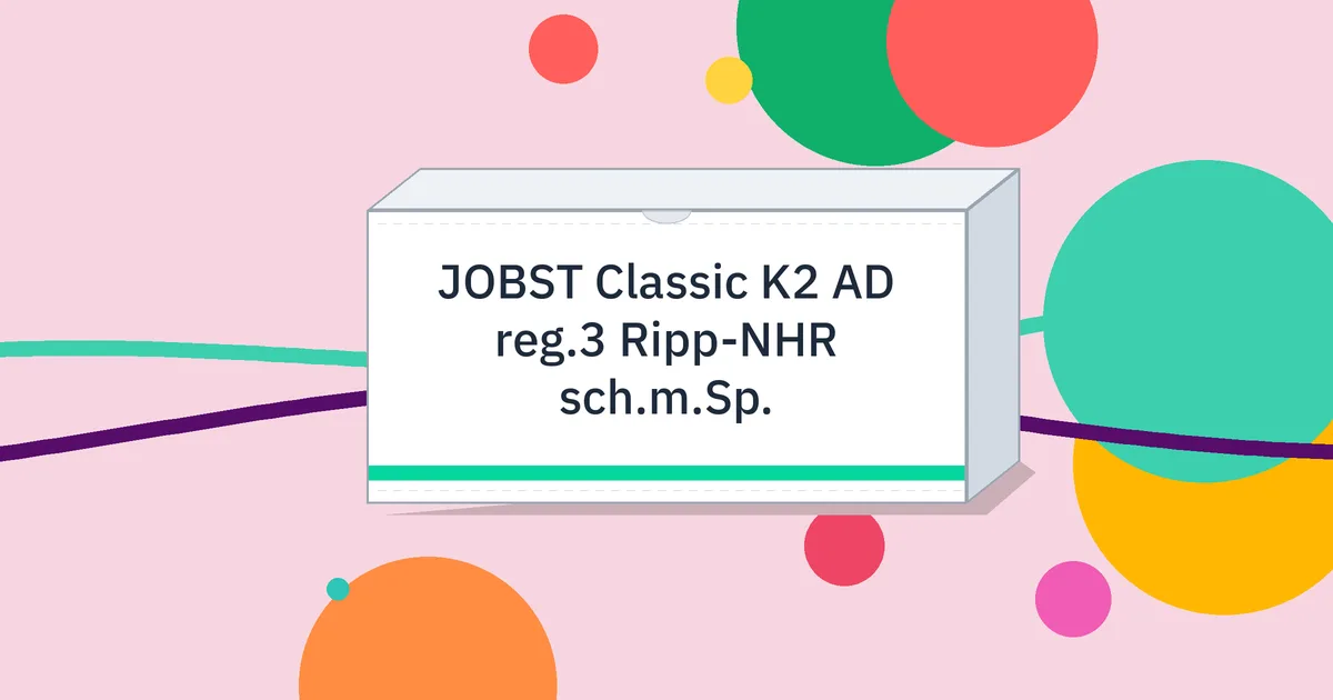 Symbolbild: Packung mit der Aufschrift JOBST Classic K2 AD reg.3 Ripp-NHR sch.m.Sp. (PZN 13061813) – Verfügbarkeit und Bezug in Apotheken in Frankfurt am Main