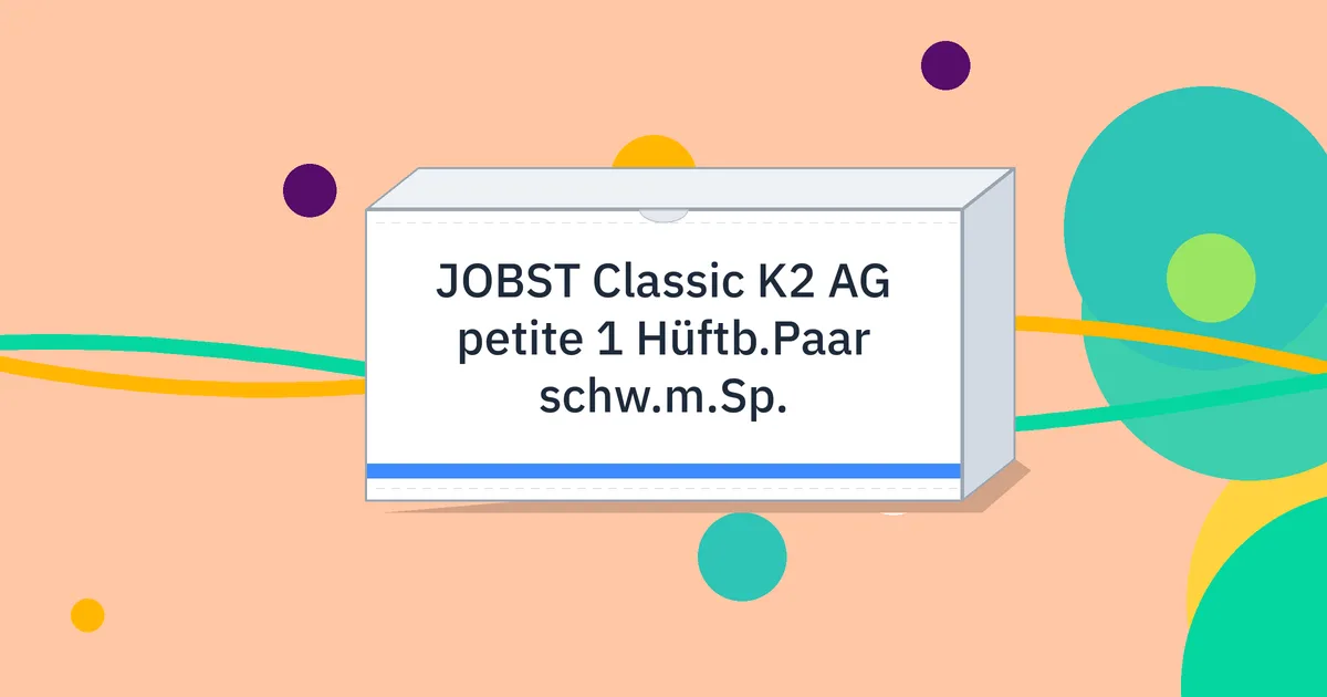 Symbolbild: Packung mit der Aufschrift JOBST Classic K2 AG petite 1 Hüftb.Paar schw.m.Sp. (PZN 13064912) – Verfügbarkeit und Bezug in Apotheken in Frankfurt am Main