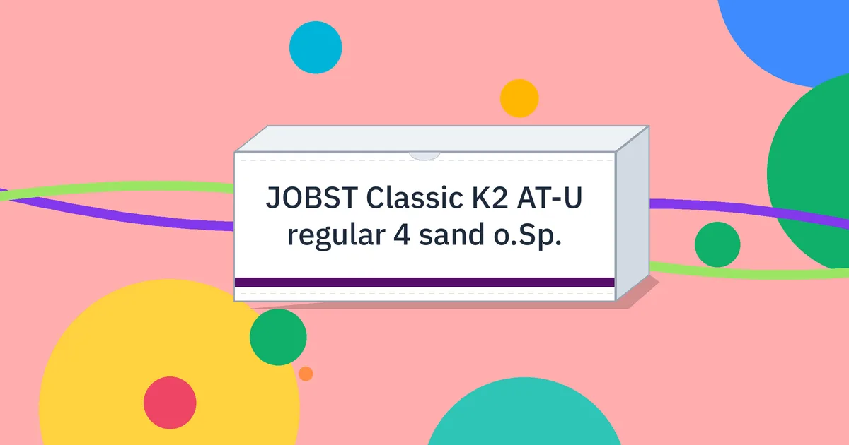 Symbolbild: Packung mit der Aufschrift JOBST Classic K2 AT-U regular 4 sand o.Sp. (PZN 13069602) – Verfügbarkeit und Bezug in Apotheken in Frankfurt am Main