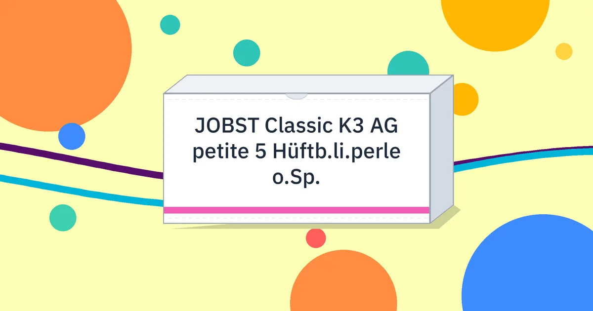 Symbolbild: Packung mit der Aufschrift JOBST Classic K3 AG petite 5 Hüftb.li.perle o.Sp. (PZN 13074365) – Verfügbarkeit und Bezug in Apotheken in Frankfurt am Main