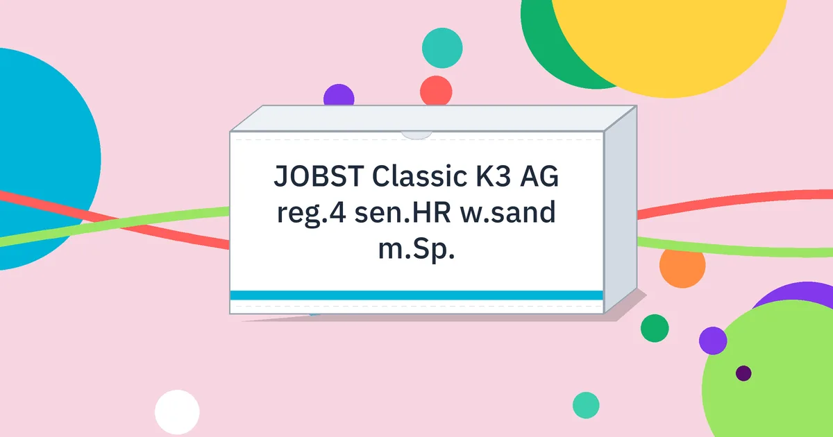 Symbolbild: Packung mit der Aufschrift JOBST Classic K3 AG reg.4 sen.HR w.sand m.Sp. (PZN 17957765) – Verfügbarkeit und Bezug in Apotheken in Frankfurt am Main