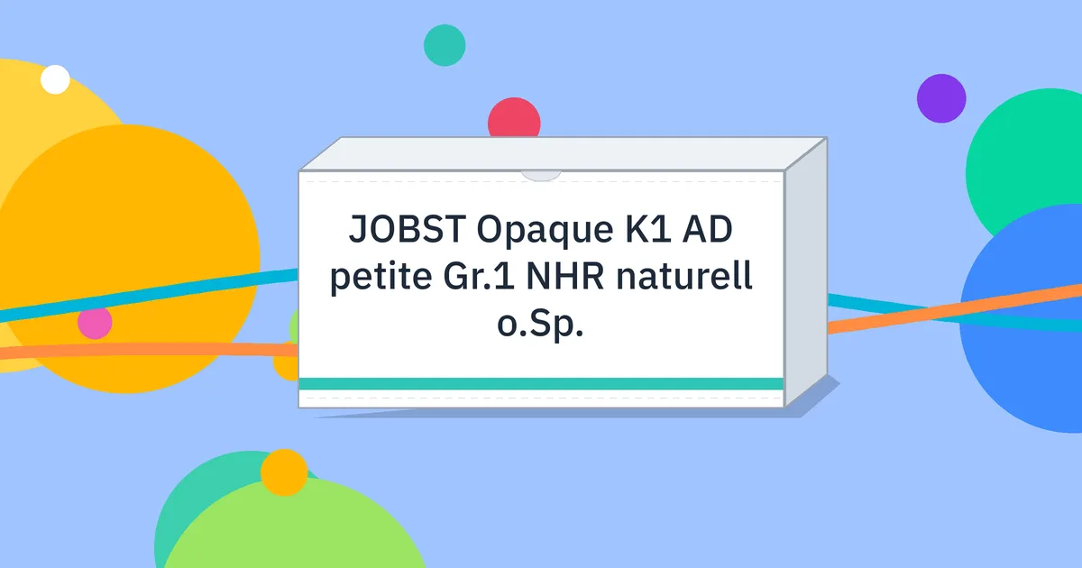 Symbolbild: Packung mit der Aufschrift JOBST Opaque K1 AD petite Gr.1 NHR naturell o.Sp. (PZN 13080124) – Verfügbarkeit und Bezug in Apotheken in Frankfurt am Main