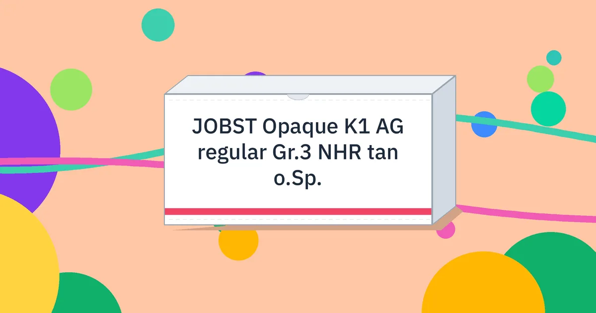 Symbolbild: Packung mit der Aufschrift JOBST Opaque K1 AG regular Gr.3 NHR tan o.Sp. (PZN 16266154) – Verfügbarkeit und Bezug in Apotheken in Frankfurt am Main