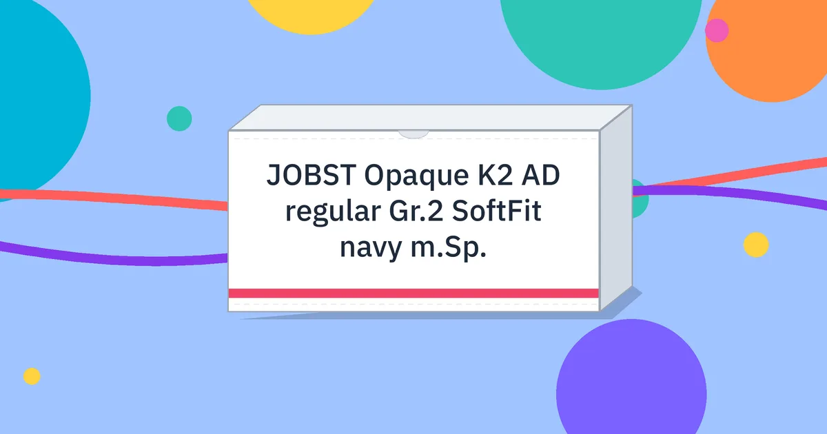 Symbolbild: Packung mit der Aufschrift JOBST Opaque K2 AD regular Gr.2 SoftFit navy m.Sp. (PZN 13110931) – Verfügbarkeit und Bezug in Apotheken in Frankfurt am Main
