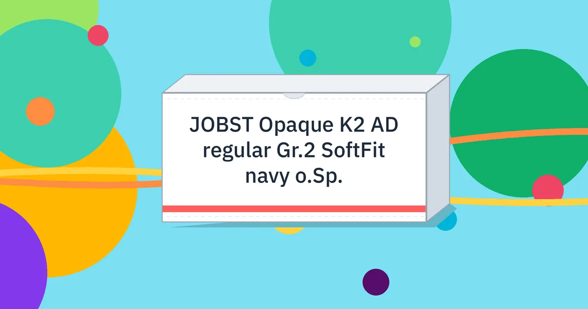 Symbolbild: Packung mit der Aufschrift JOBST Opaque K2 AD regular Gr.2 SoftFit navy o.Sp. (PZN 13111681) – Verfügbarkeit und Bezug in Apotheken in Frankfurt am Main