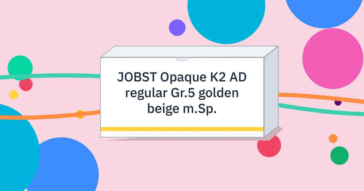 Symbolbild: Packung mit der Aufschrift JOBST Opaque K2 AD regular Gr.5 golden beige m.Sp. (PZN 16277494) – Verfügbarkeit und Bezug in Apotheken in Frankfurt am Main