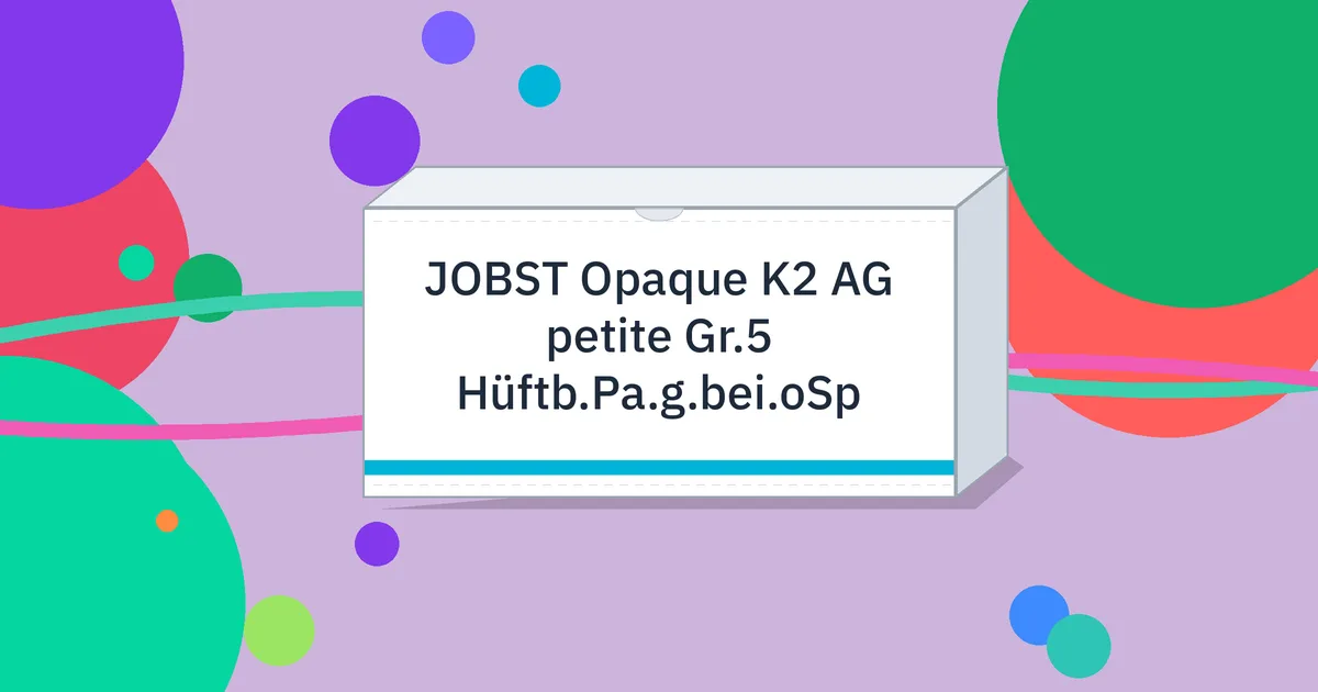 Symbolbild: Packung mit der Aufschrift JOBST Opaque K2 AG petite Gr.5 Hüftb.Pa.g.bei.oSp (PZN 16287989) – Verfügbarkeit und Bezug in Apotheken in Frankfurt am Main