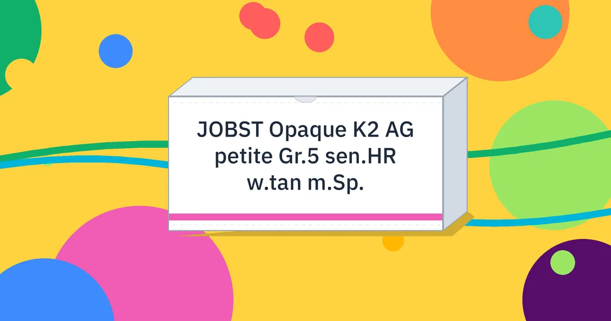 Symbolbild: Packung mit der Aufschrift JOBST Opaque K2 AG petite Gr.5 sen.HR w.tan m.Sp. (PZN 16285192) – Verfügbarkeit und Bezug in Apotheken in Frankfurt am Main