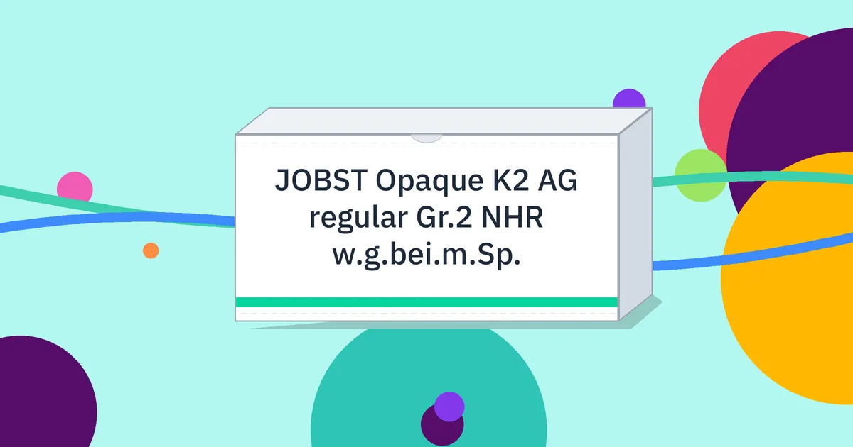 Symbolbild: Packung mit der Aufschrift JOBST Opaque K2 AG regular Gr.2 NHR w.g.bei.m.Sp. (PZN 16280562) – Verfügbarkeit und Bezug in Apotheken in Frankfurt am Main