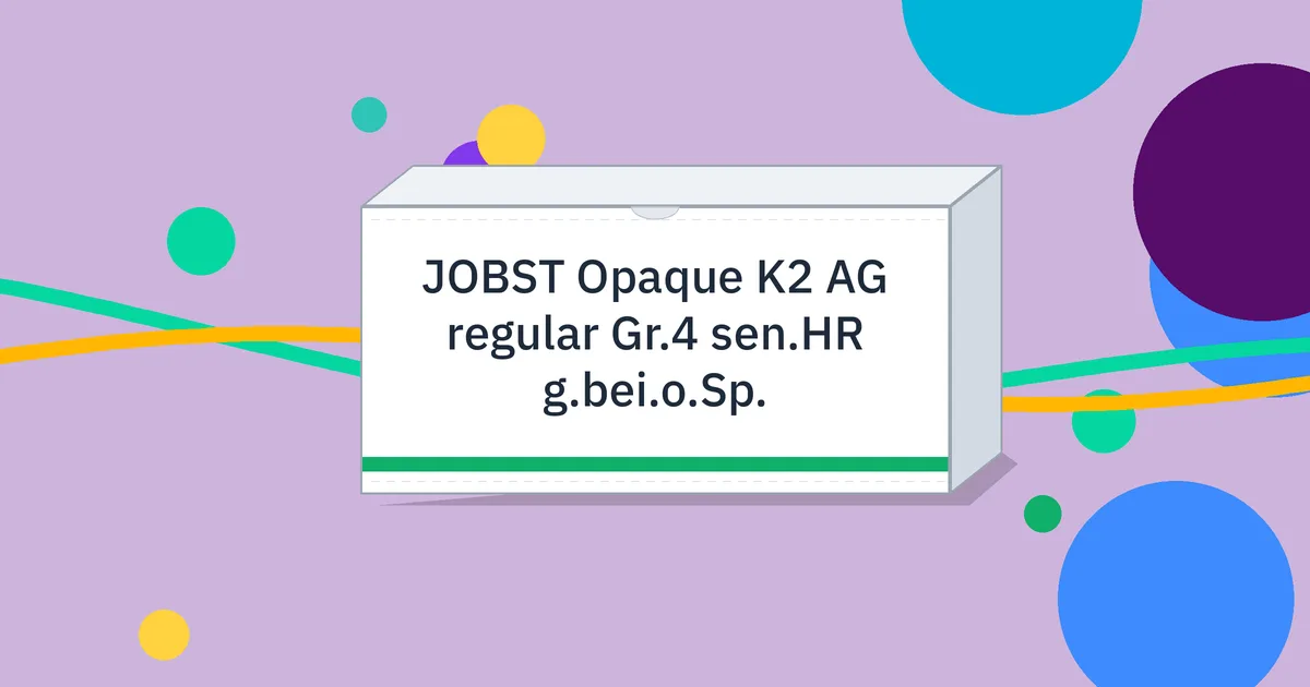 Symbolbild: Packung mit der Aufschrift JOBST Opaque K2 AG regular Gr.4 sen.HR g.bei.o.Sp. (PZN 16280639) – Verfügbarkeit und Bezug in Apotheken in Frankfurt am Main