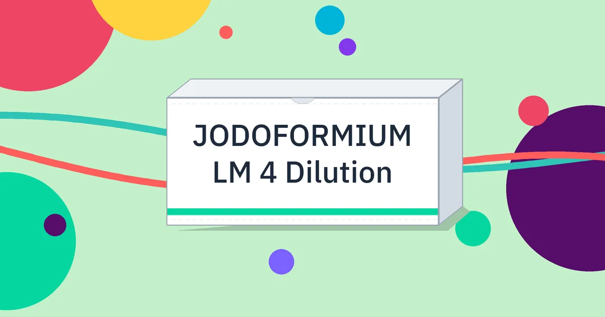 Symbolbild: Packung mit der Aufschrift JODOFORMIUM LM 4 Dilution (PZN 13563124) – Verfügbarkeit und Bezug in Apotheken in Frankfurt am Main