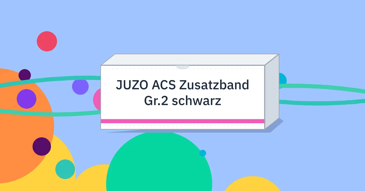 Symbolbild: Packung mit der Aufschrift JUZO ACS Zusatzband Gr.2 schwarz (PZN 13576055) – Verfügbarkeit und Bezug in Apotheken in Frankfurt am Main