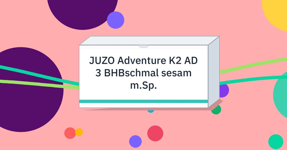 Symbolbild: Packung mit der Aufschrift JUZO Adventure K2 AD 3 BHBschmal sesam m.Sp. (PZN 16494346) – Verfügbarkeit und Bezug in Apotheken in Frankfurt am Main