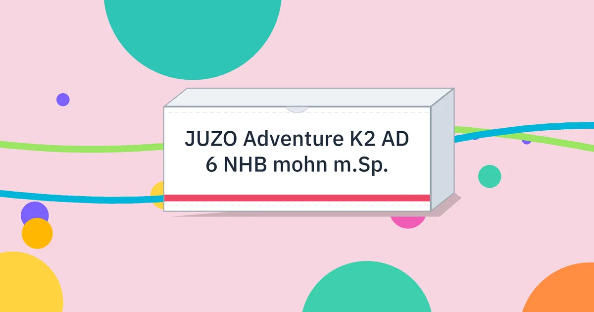 Symbolbild: Packung mit der Aufschrift JUZO Adventure K2 AD 6 NHB mohn m.Sp. (PZN 14974473) – Verfügbarkeit und Bezug in Apotheken in Frankfurt am Main