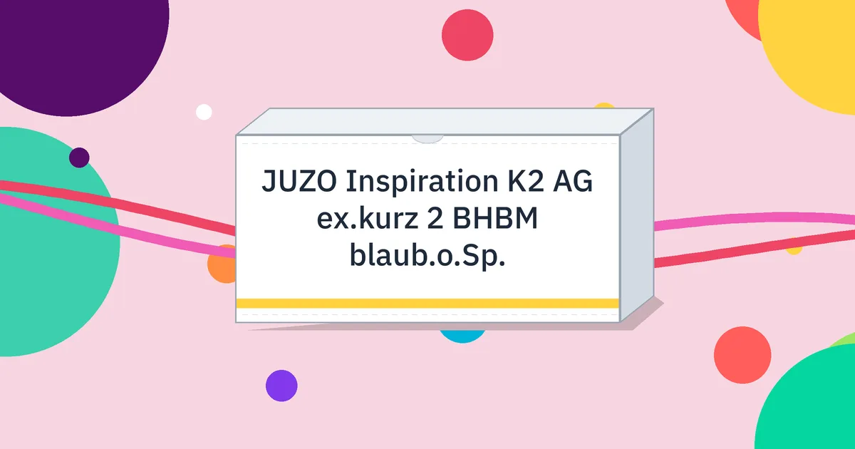 Symbolbild: Packung mit der Aufschrift JUZO Inspiration K2 AG ex.kurz 2 BHBM blaub.o.Sp. (PZN 14878120) – Verfügbarkeit und Bezug in Apotheken in Frankfurt am Main