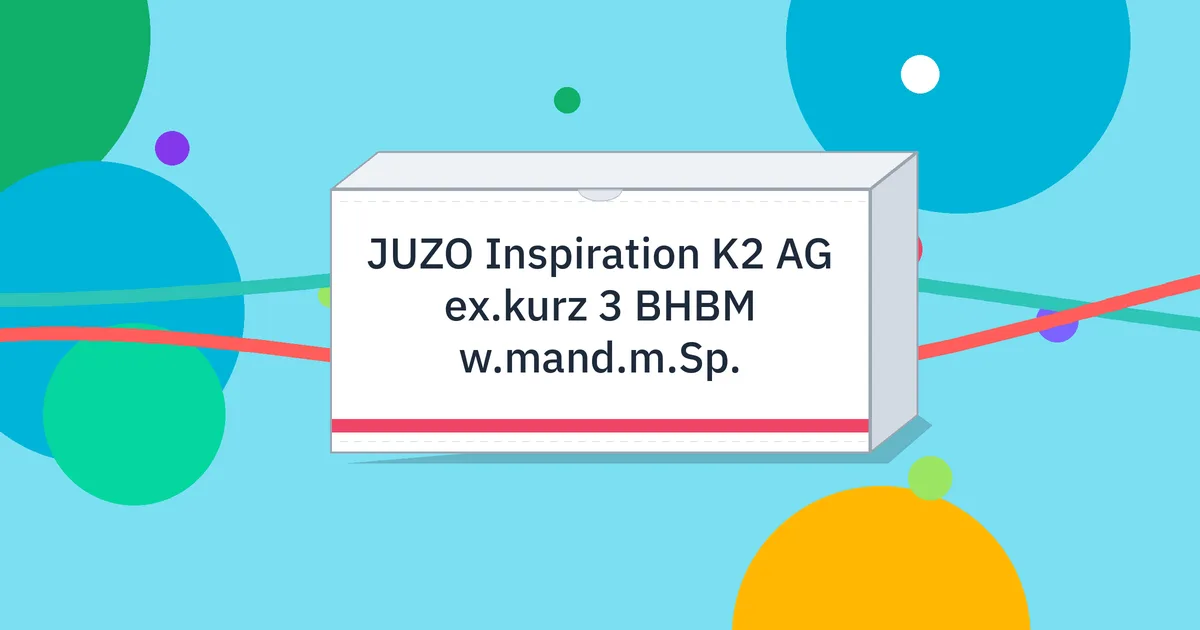 Symbolbild: Packung mit der Aufschrift JUZO Inspiration K2 AG ex.kurz 3 BHBM w.mand.m.Sp. (PZN 14884149) – Verfügbarkeit und Bezug in Apotheken in Frankfurt am Main