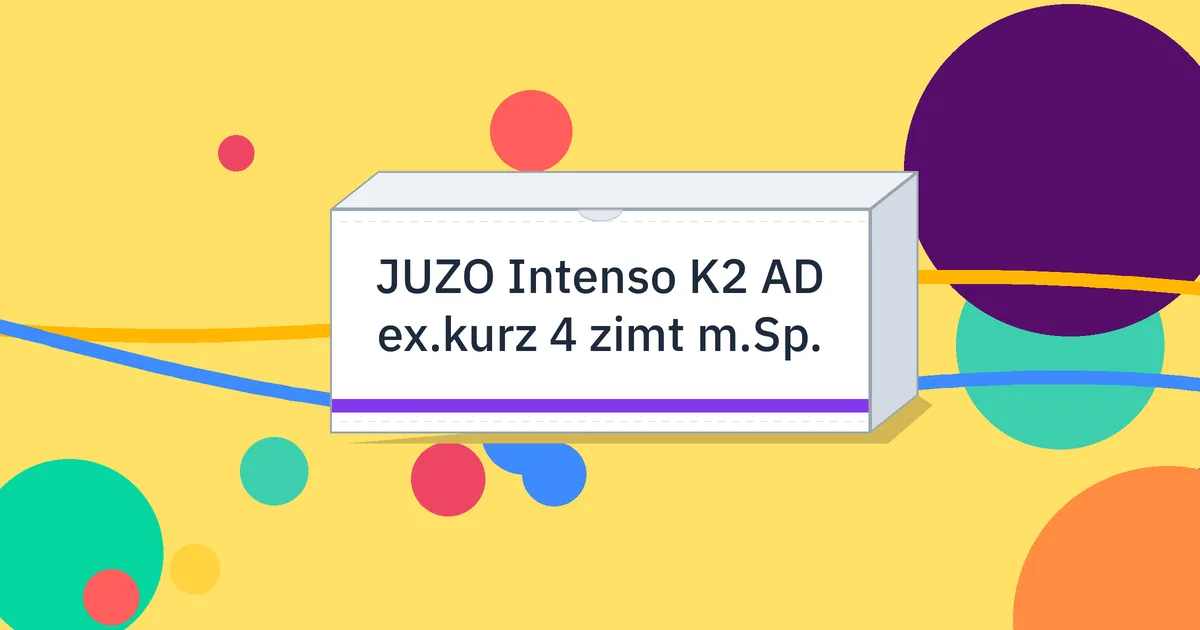 Symbolbild: Packung mit der Aufschrift JUZO Intenso K2 AD ex.kurz 4 zimt m.Sp. (PZN 18607978) – Verfügbarkeit und Bezug in Apotheken in Frankfurt am Main