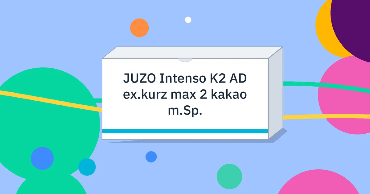 Symbolbild: Packung mit der Aufschrift JUZO Intenso K2 AD ex.kurz max 2 kakao m.Sp. (PZN 18607145) – Verfügbarkeit und Bezug in Apotheken in Frankfurt am Main
