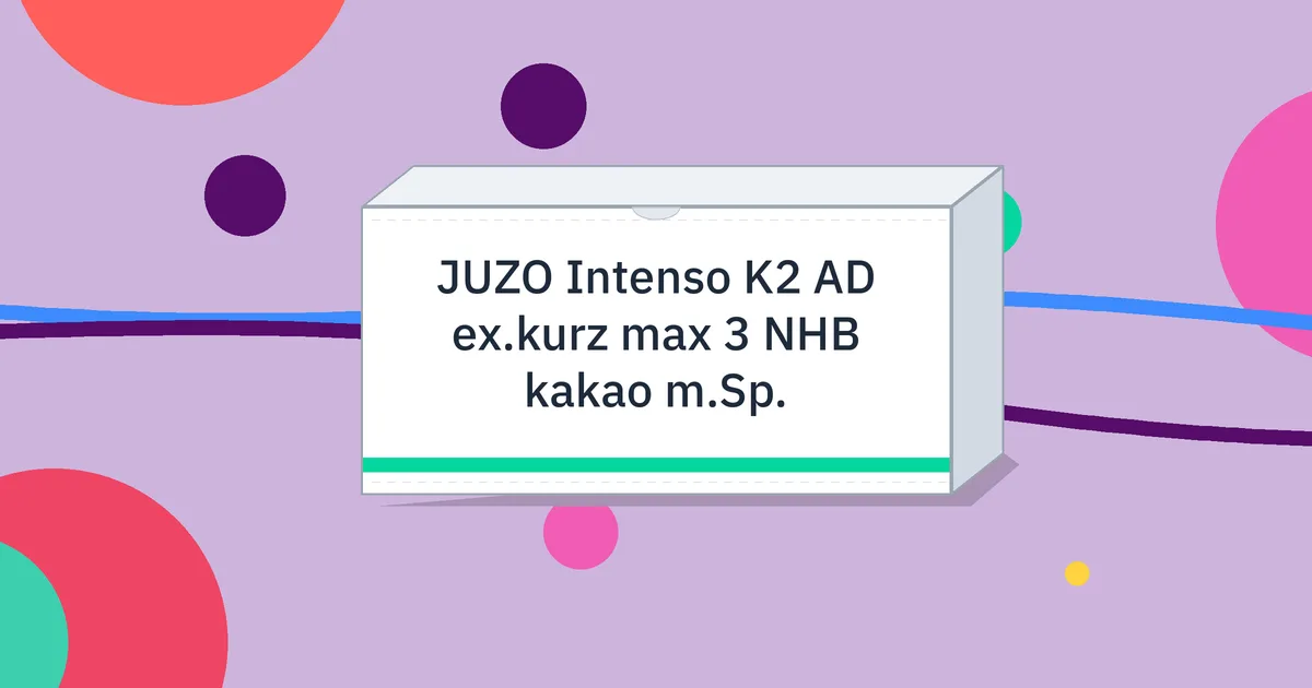 Symbolbild: Packung mit der Aufschrift JUZO Intenso K2 AD ex.kurz max 3 NHB kakao m.Sp. (PZN 18610644) – Verfügbarkeit und Bezug in Apotheken in Frankfurt am Main