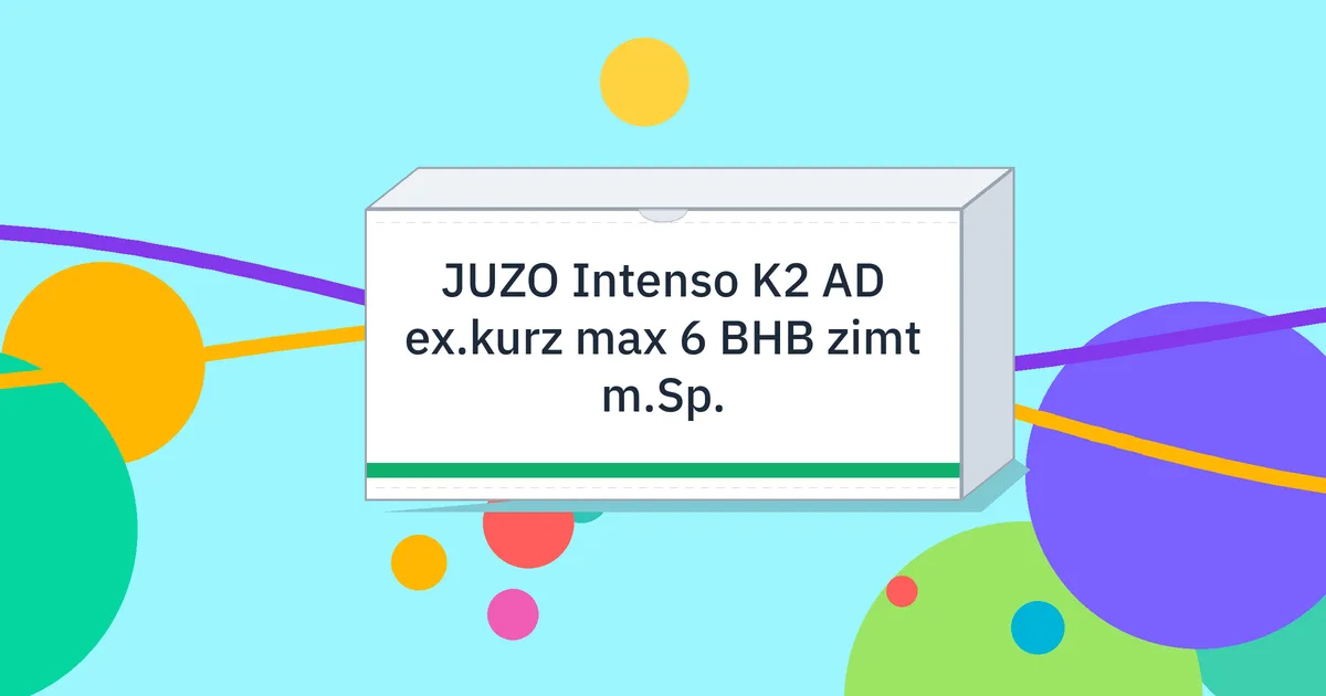 Symbolbild: Packung mit der Aufschrift JUZO Intenso K2 AD ex.kurz max 6 BHB zimt m.Sp. (PZN 18613878) – Verfügbarkeit und Bezug in Apotheken in Frankfurt am Main