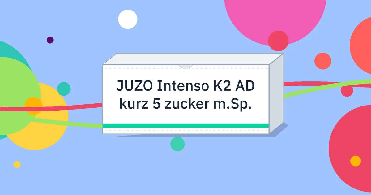 Symbolbild: Packung mit der Aufschrift JUZO Intenso K2 AD kurz 5 zucker m.Sp. (PZN 18607234) – Verfügbarkeit und Bezug in Apotheken in Frankfurt am Main
