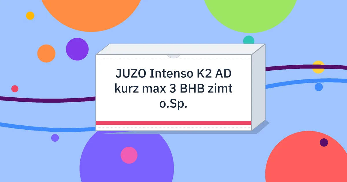 Symbolbild: Packung mit der Aufschrift JUZO Intenso K2 AD kurz max 3 BHB zimt o.Sp. (PZN 18626119) – Verfügbarkeit und Bezug in Apotheken in Frankfurt am Main