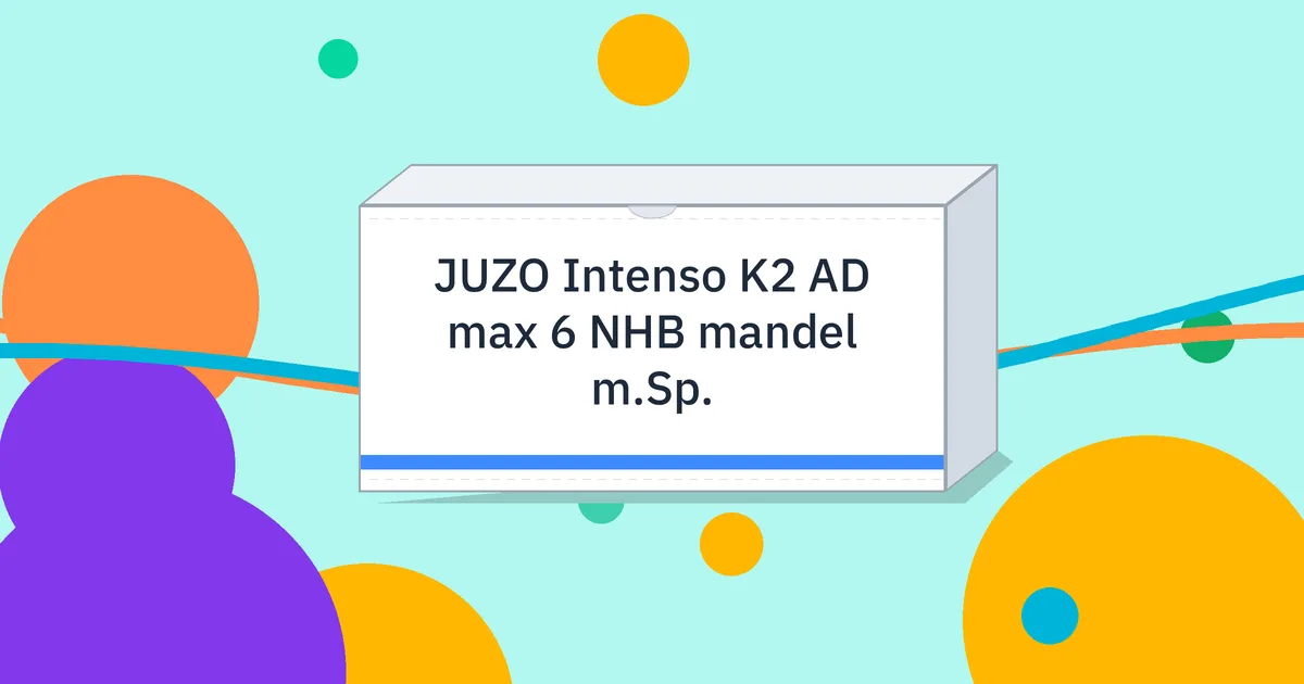Symbolbild: Packung mit der Aufschrift JUZO Intenso K2 AD max 6 NHB mandel m.Sp. (PZN 18612927) – Verfügbarkeit und Bezug in Apotheken in Frankfurt am Main