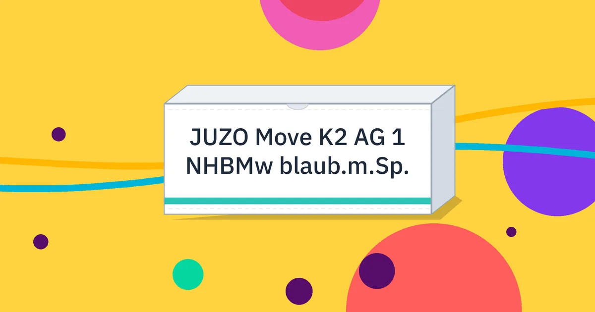 Symbolbild: Packung mit der Aufschrift JUZO Move K2 AG 1 NHBMw blaub.m.Sp. (PZN 18555081) – Verfügbarkeit und Bezug in Apotheken in Frankfurt am Main