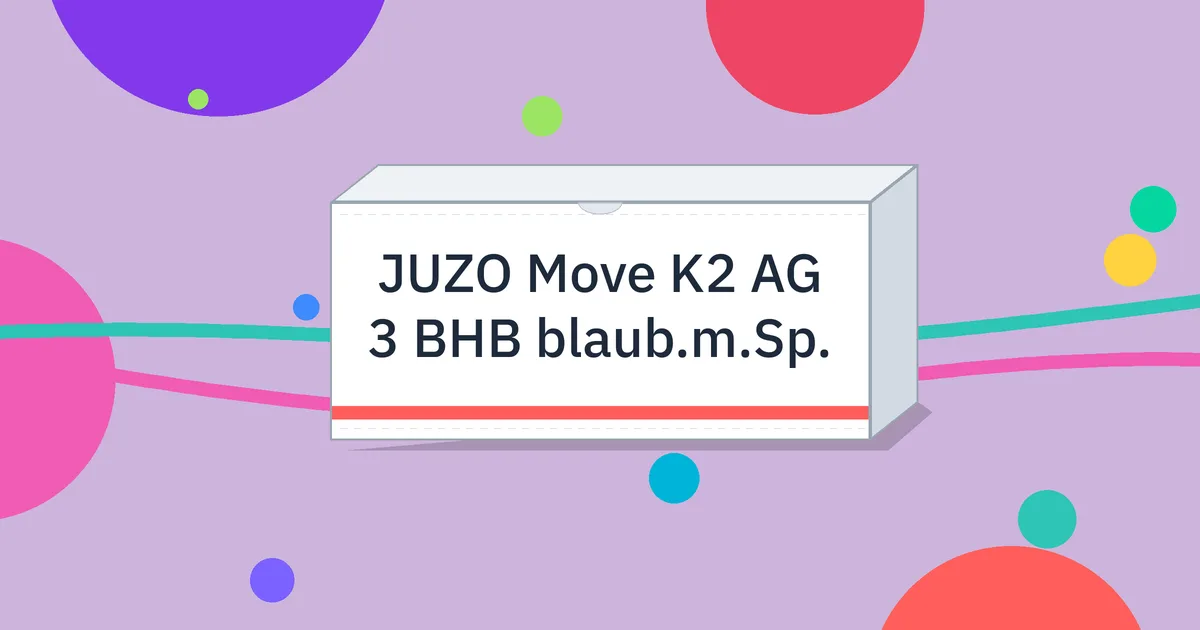 Symbolbild: Packung mit der Aufschrift JUZO Move K2 AG 3 BHB blaub.m.Sp. (PZN 18555773) – Verfügbarkeit und Bezug in Apotheken in Frankfurt am Main