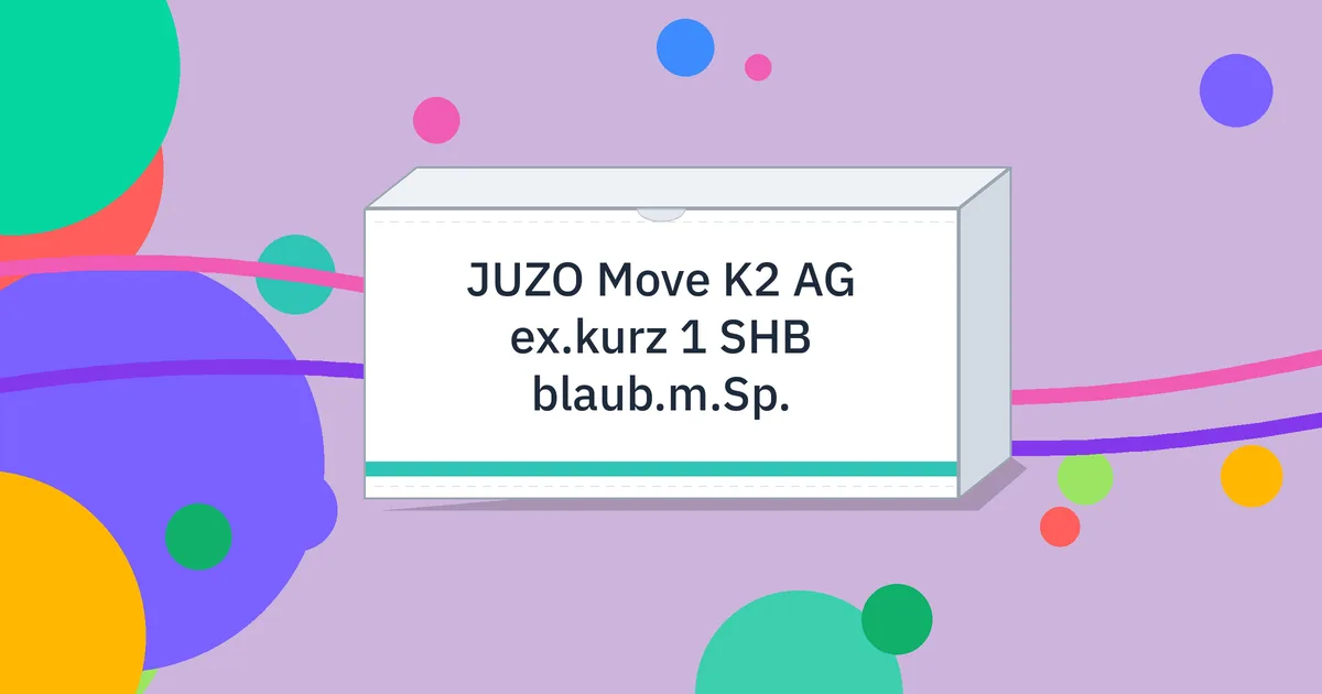 Symbolbild: Packung mit der Aufschrift JUZO Move K2 AG ex.kurz 1 SHB blaub.m.Sp. (PZN 18563407) – Verfügbarkeit und Bezug in Apotheken in Frankfurt am Main