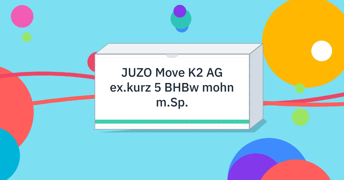 Symbolbild: Packung mit der Aufschrift JUZO Move K2 AG ex.kurz 5 BHBw mohn m.Sp. (PZN 18563985) – Verfügbarkeit und Bezug in Apotheken in Frankfurt am Main