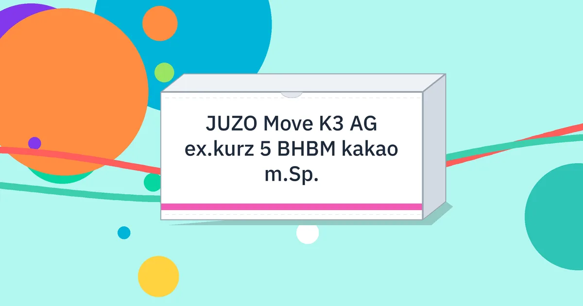 Symbolbild: Packung mit der Aufschrift JUZO Move K3 AG ex.kurz 5 BHBM kakao m.Sp. (PZN 18595985) – Verfügbarkeit und Bezug in Apotheken in Frankfurt am Main