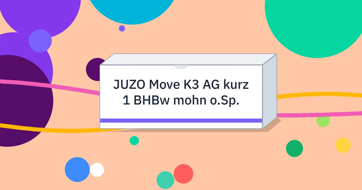 Symbolbild: Packung mit der Aufschrift JUZO Move K3 AG kurz 1 BHBw mohn o.Sp. (PZN 18593673) – Verfügbarkeit und Bezug in Apotheken in Frankfurt am Main