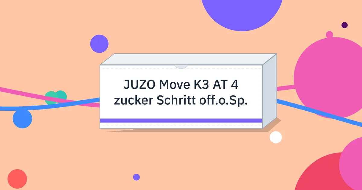 Symbolbild: Packung mit der Aufschrift JUZO Move K3 AT 4 zucker Schritt off.o.Sp. (PZN 20678767) – Verfügbarkeit und Bezug in Apotheken in Frankfurt am Main