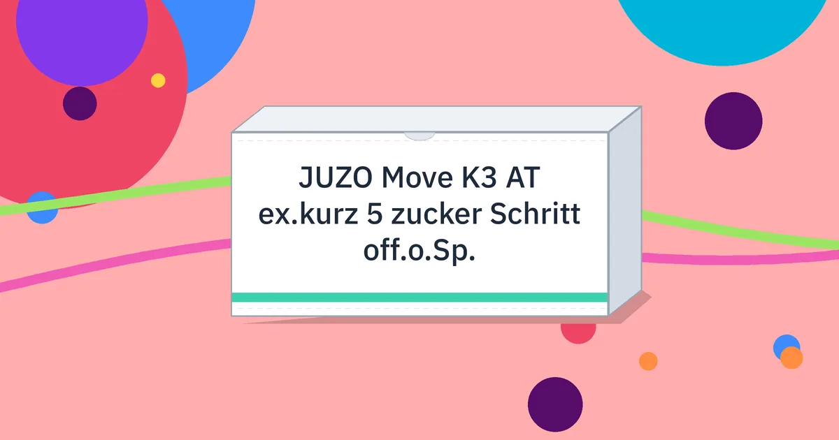 Symbolbild: Packung mit der Aufschrift JUZO Move K3 AT ex.kurz 5 zucker Schritt off.o.Sp. (PZN 20681858) – Verfügbarkeit und Bezug in Apotheken in Frankfurt am Main