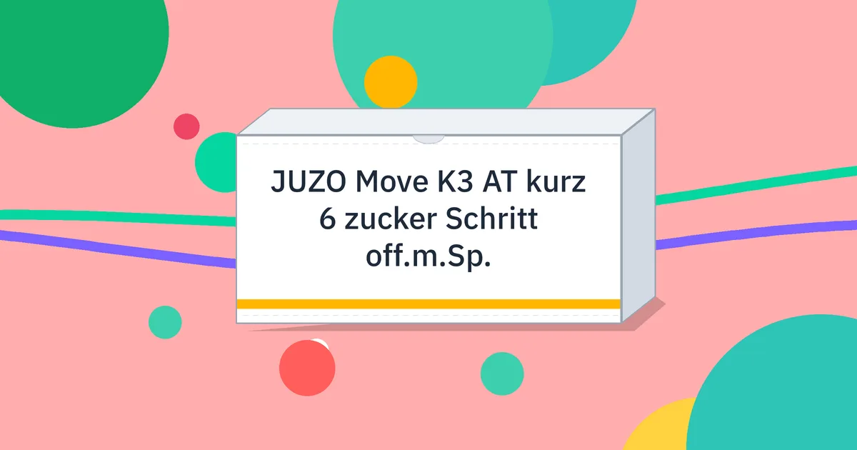 Symbolbild: Packung mit der Aufschrift JUZO Move K3 AT kurz 6 zucker Schritt off.m.Sp. (PZN 20683455) – Verfügbarkeit und Bezug in Apotheken in Frankfurt am Main
