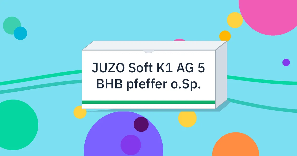Symbolbild: Packung mit der Aufschrift JUZO Soft K1 AG 5 BHB pfeffer o.Sp. (PZN 14821350) – Verfügbarkeit und Bezug in Apotheken in Frankfurt am Main