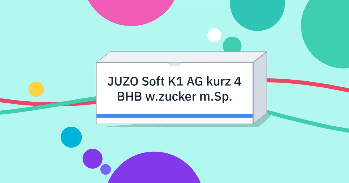 Symbolbild: Packung mit der Aufschrift JUZO Soft K1 AG kurz 4 BHB w.zucker m.Sp. (PZN 14837865) – Verfügbarkeit und Bezug in Apotheken in Frankfurt am Main
