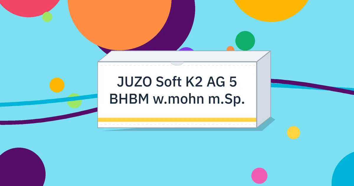 Symbolbild: Packung mit der Aufschrift JUZO Soft K2 AG 5 BHBM w.mohn m.Sp. (PZN 14867145) – Verfügbarkeit und Bezug in Apotheken in Frankfurt am Main