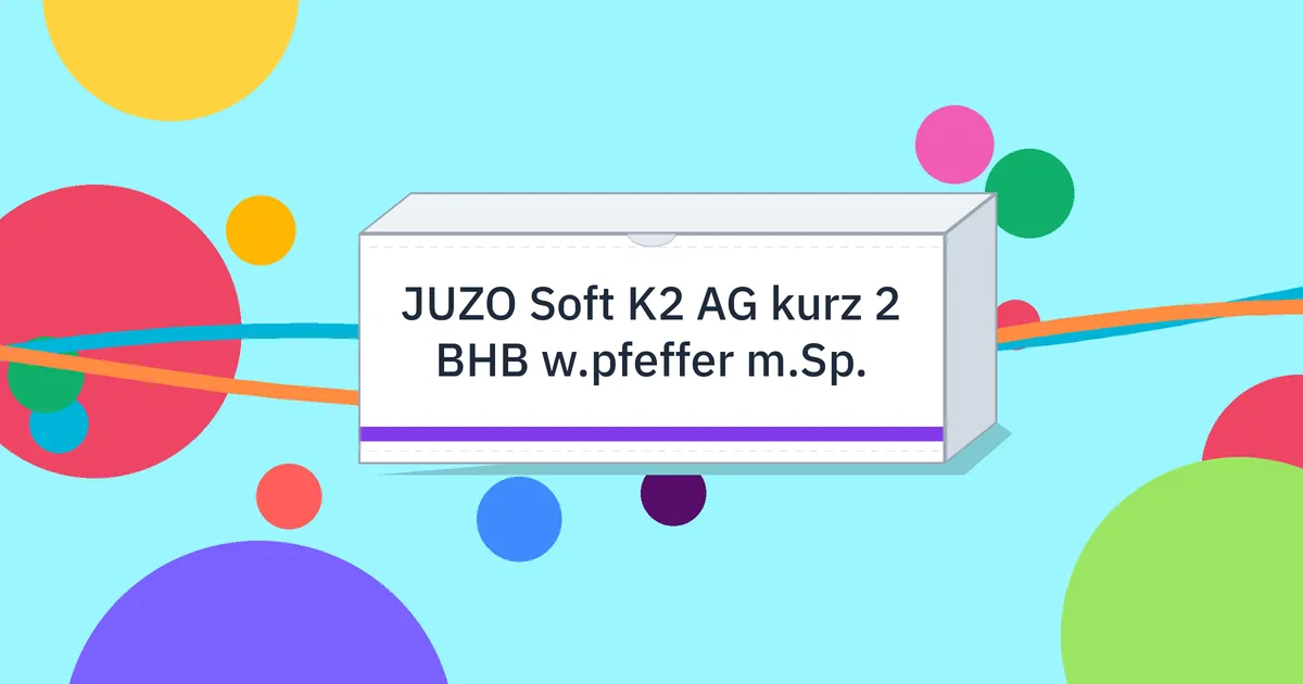 Symbolbild: Packung mit der Aufschrift JUZO Soft K2 AG kurz 2 BHB w.pfeffer m.Sp. (PZN 14841855) – Verfügbarkeit und Bezug in Apotheken in Frankfurt am Main
