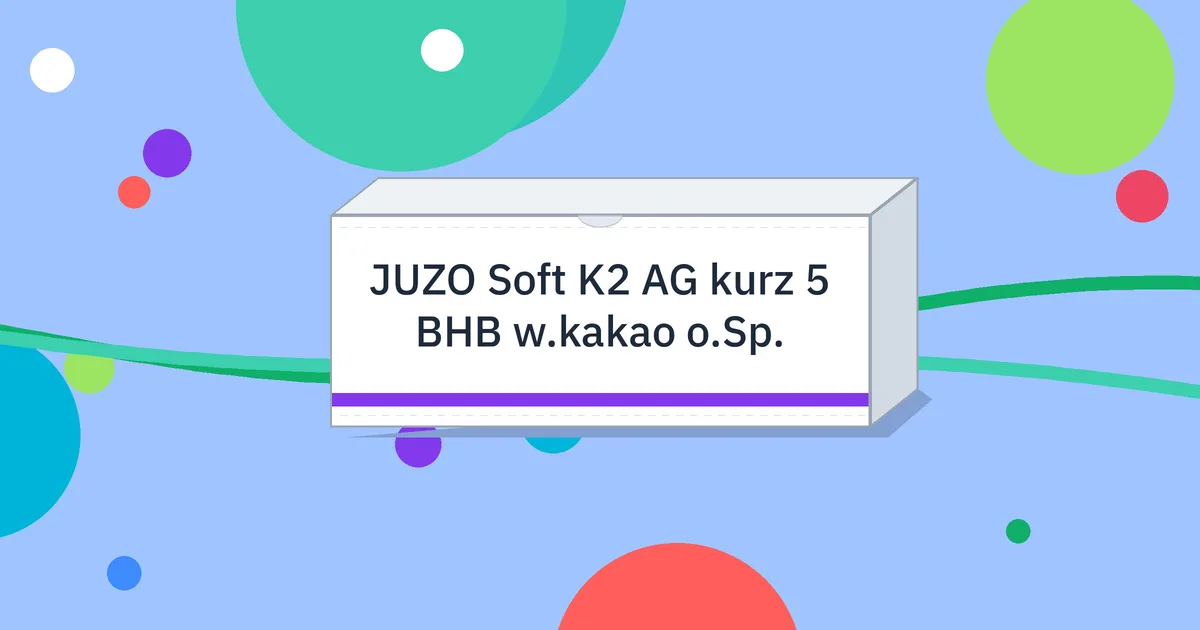 Symbolbild: Packung mit der Aufschrift JUZO Soft K2 AG kurz 5 BHB w.kakao o.Sp. (PZN 14843067) – Verfügbarkeit und Bezug in Apotheken in Frankfurt am Main