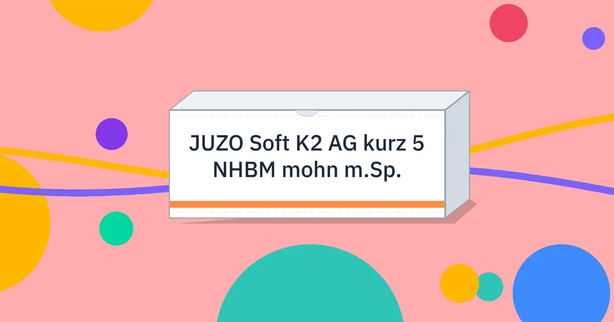 Symbolbild: Packung mit der Aufschrift JUZO Soft K2 AG kurz 5 NHBM mohn m.Sp. (PZN 15020764) – Verfügbarkeit und Bezug in Apotheken in Frankfurt am Main