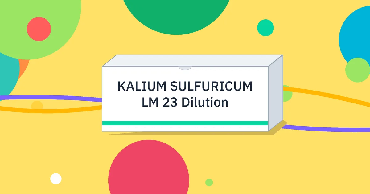 Symbolbild: Packung mit der Aufschrift KALIUM SULFURICUM LM 23 Dilution (PZN 12926441) – Verfügbarkeit und Bezug in Apotheken in Frankfurt am Main