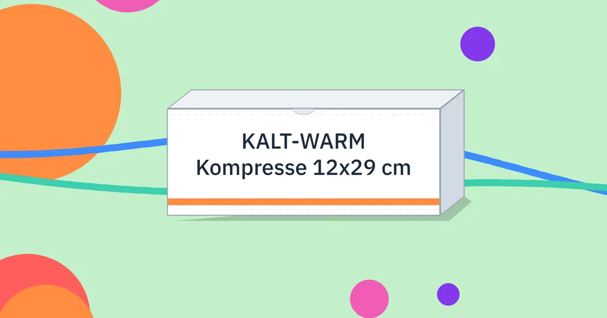 Symbolbild: Packung mit der Aufschrift KALT-WARM Kompresse 12x29 cm (PZN 07105274) – Verfügbarkeit und Bezug in Apotheken in Frankfurt am Main