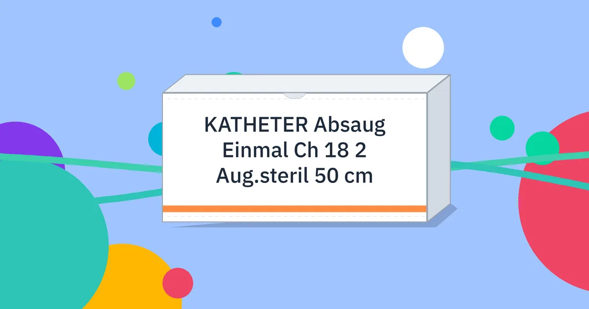 Symbolbild: Packung mit der Aufschrift KATHETER Absaug Einmal Ch 18 2 Aug.steril 50 cm (PZN 00272454) – Verfügbarkeit und Bezug in Apotheken in Frankfurt am Main