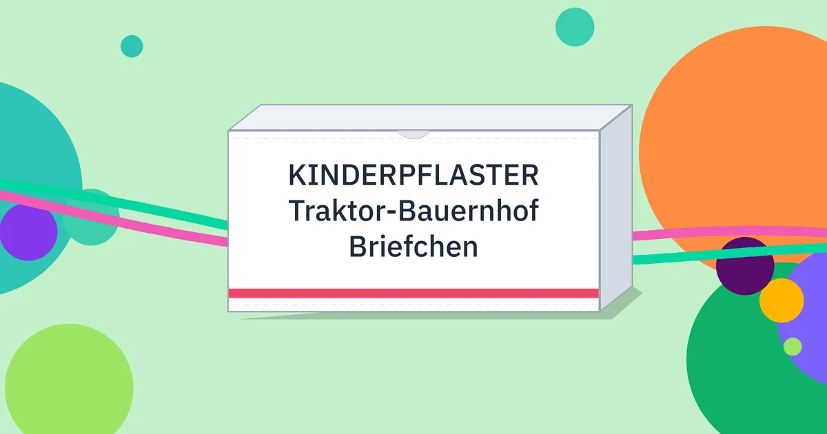 Symbolbild: Packung mit der Aufschrift KINDERPFLASTER Traktor-Bauernhof Briefchen (PZN 19405225) – Verfügbarkeit und Bezug in Apotheken in Frankfurt am Main