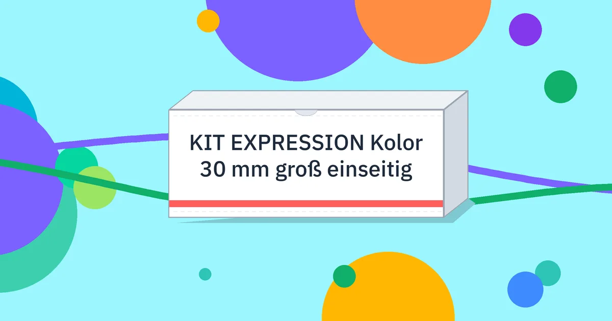 Symbolbild: Packung mit der Aufschrift KIT EXPRESSION Kolor 30 mm groß einseitig (PZN 10134061) – Verfügbarkeit und Bezug in Apotheken in Frankfurt am Main