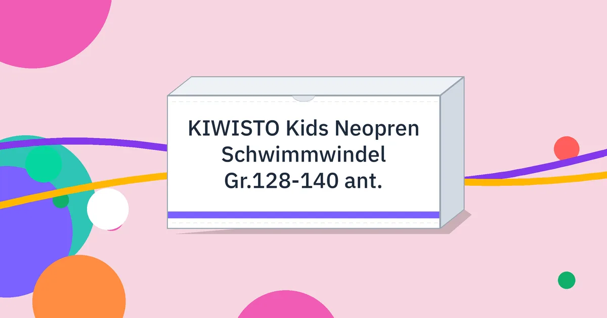 Symbolbild: Packung mit der Aufschrift KIWISTO Kids Neopren Schwimmwindel Gr.128-140 ant. (PZN 16589615) – Verfügbarkeit und Bezug in Apotheken in Frankfurt am Main